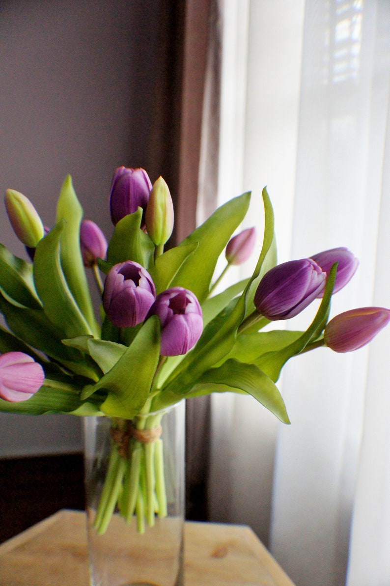 Real Touch Purple Tulips, Bunch of 7 Artificial Flowers, DIY Wedding ...