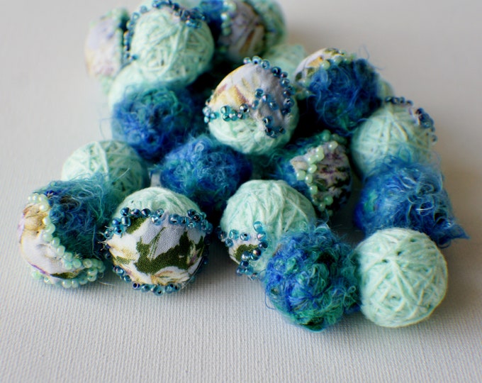 Felt Beads, Extra Large Beads, Green and Blue Shades Beads, Felt Balls ...