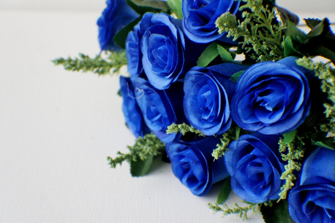 Royal Blue Silk Roses Bunch: DIY Wedding Flowers, Flower Crown Supplies ...