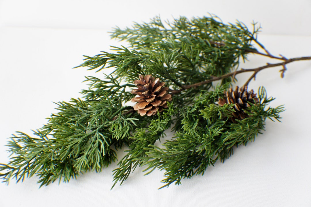 30" Fresh Touch Cedar and Pine Cone Spray Artificial Pine Spray, Stem ...