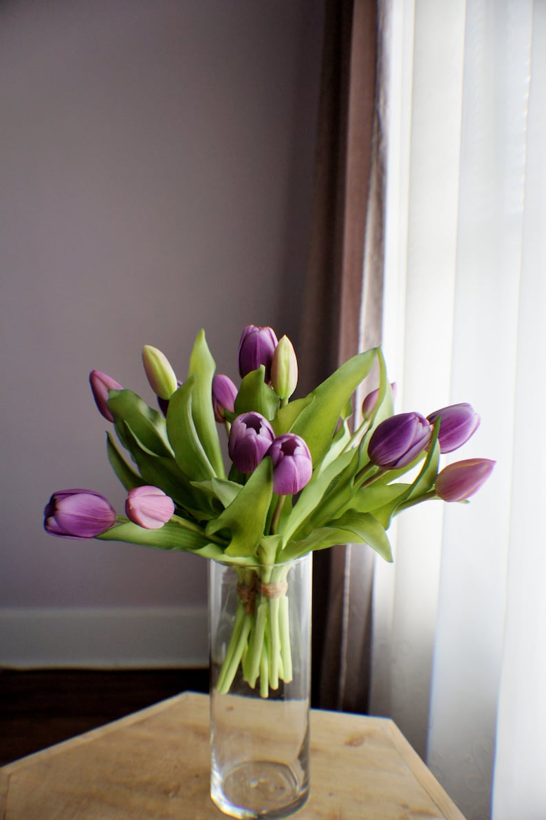 Real Touch Purple Tulips, Bunch of 7 Artificial Flowers, DIY Wedding ...