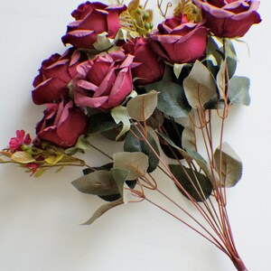Dark Red Roses Bunch, Bordeaux Roses, Silk Artificial Flowers, DIY ...