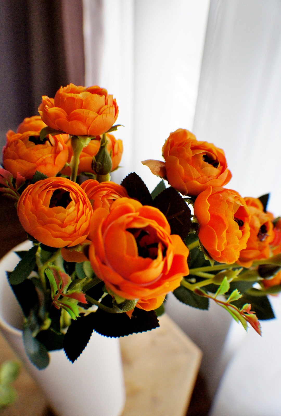 20" Orange Ranunculus Stem, Artificial Silk Flowers, Spring Wedding ...