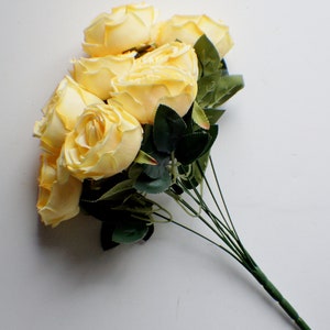 9 Yellow Roses Bunch, Soft Yellow Silk Artificial Flowers, DIY Wedding ...