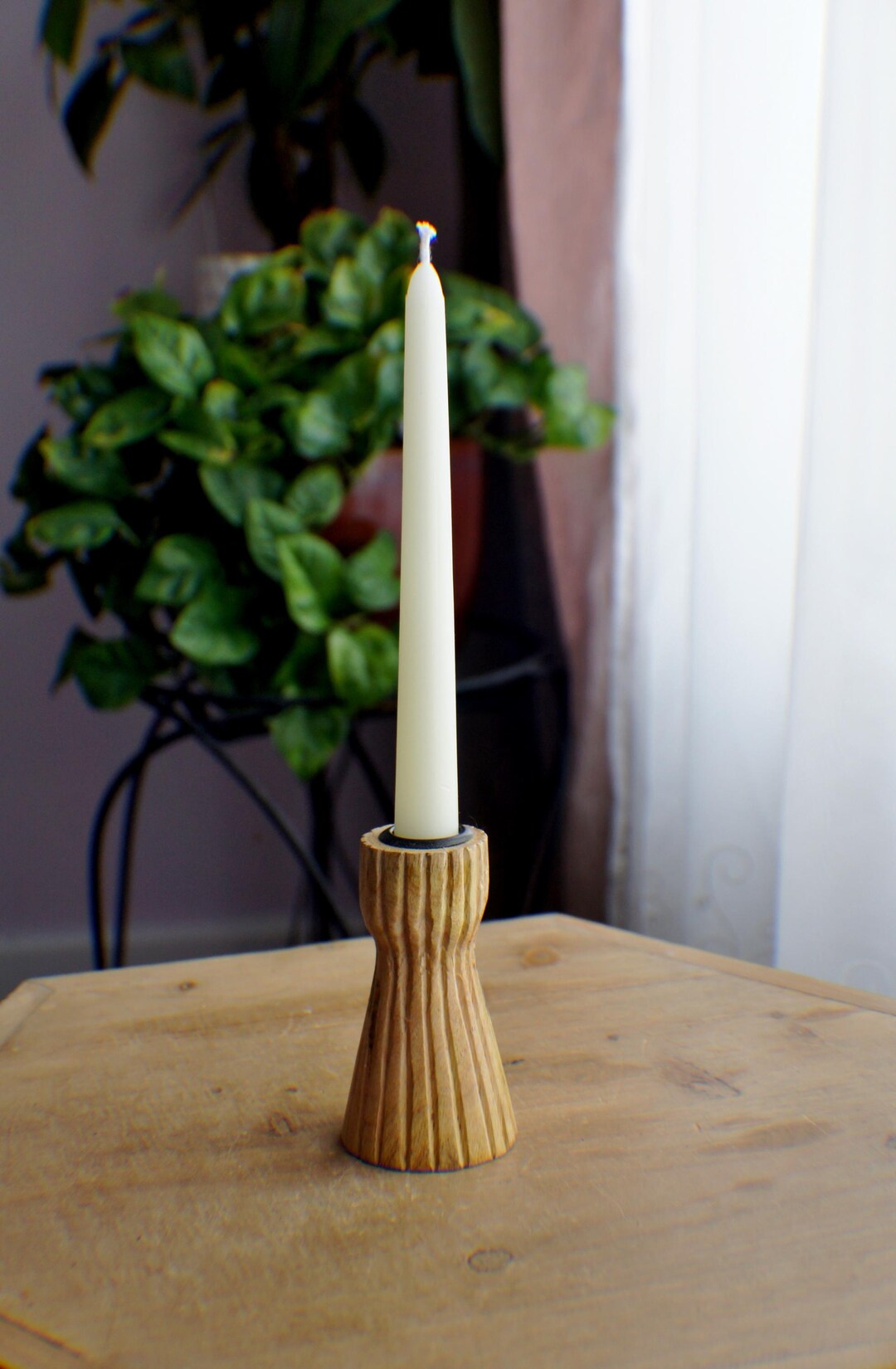 Wooden Candleholder, Taper Candle Stand, Vintage Look Pedestal Plate ...