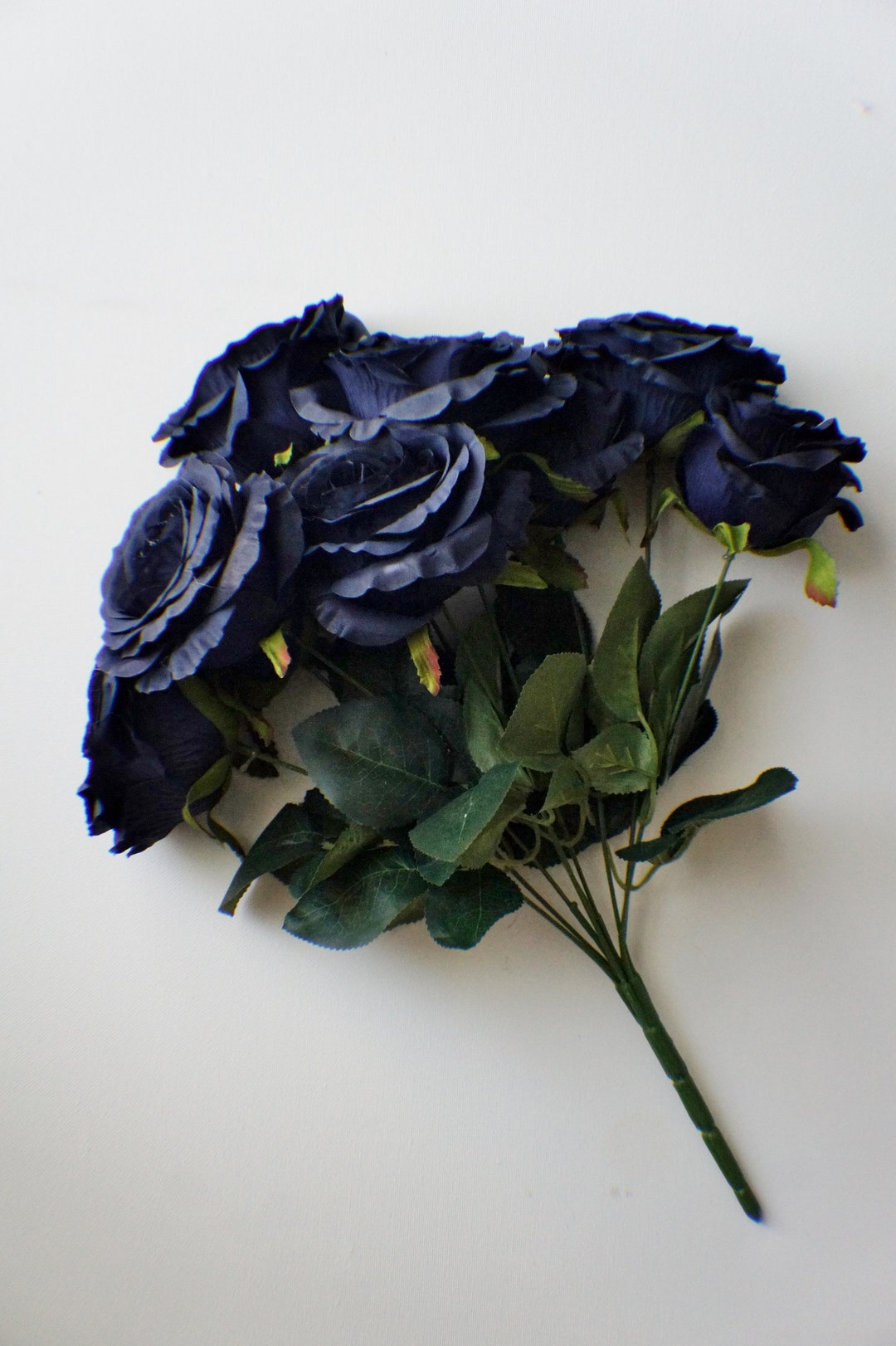 9 Navy Blue Roses Bunch, Dark Blue Silk Artificial Flowers, DIY Wedding ...