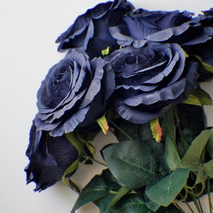 9 Navy Blue Roses Bunch Dark Blue Silk Artificial Flowers - Etsy