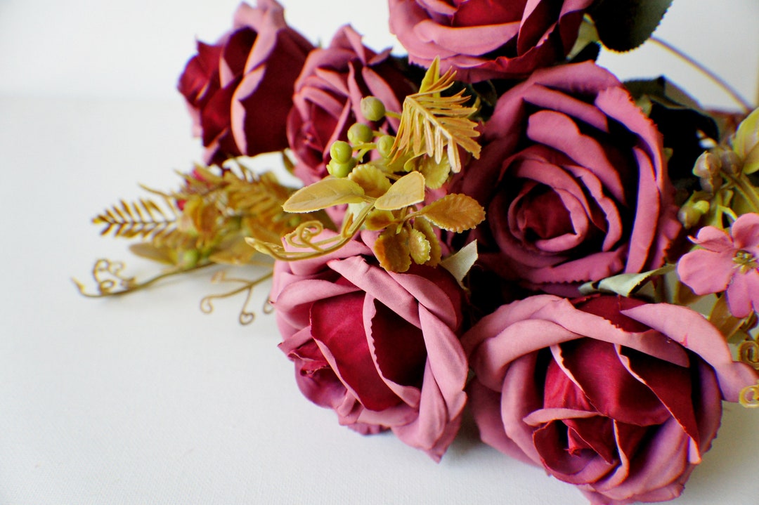 Dark Red Roses Bunch, Bordeaux Roses, Silk Artificial Flowers, DIY ...