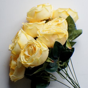 9 Yellow Roses Bunch, Soft Yellow Silk Artificial Flowers, DIY Wedding ...