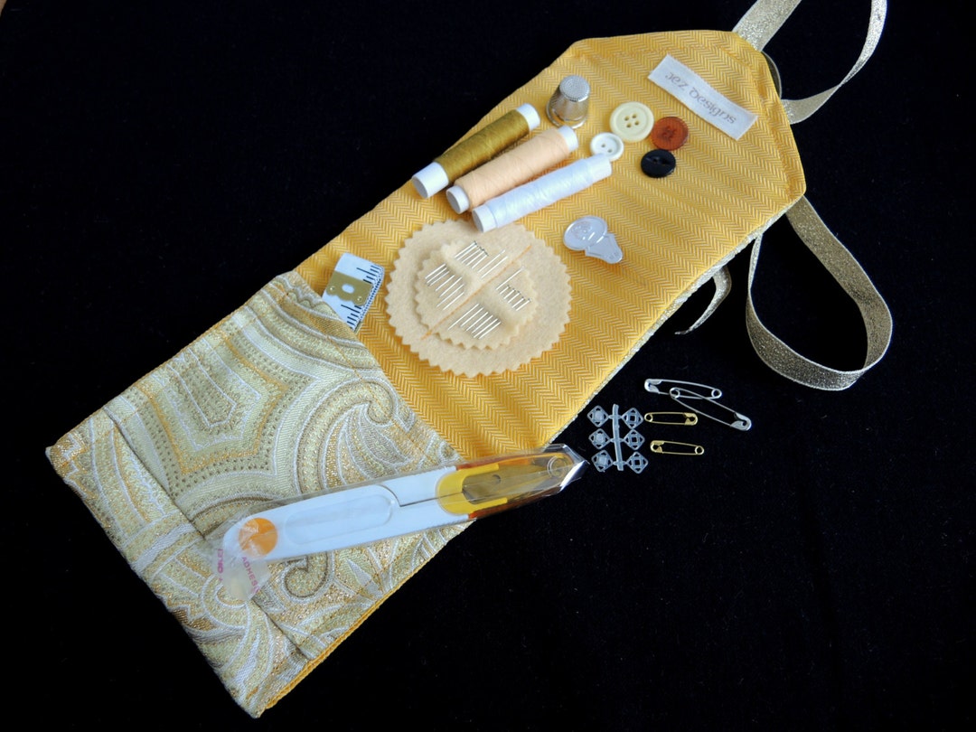 Large Luxury Travel Sewing Kit in Silk -gold Paisley Sudbury Vanners ...