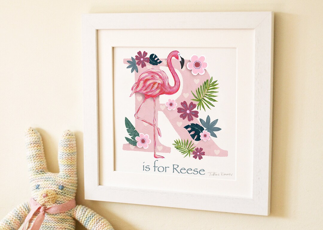 Pink Flamingo Letter Illustration Children Initial Tropical Art Print ...