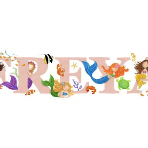 Mermaid Name Illustration Print Children Kids New Baby Shower ...