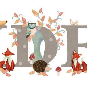 Woodland Animal Name Illustration Print, Children's Kids Baby ...