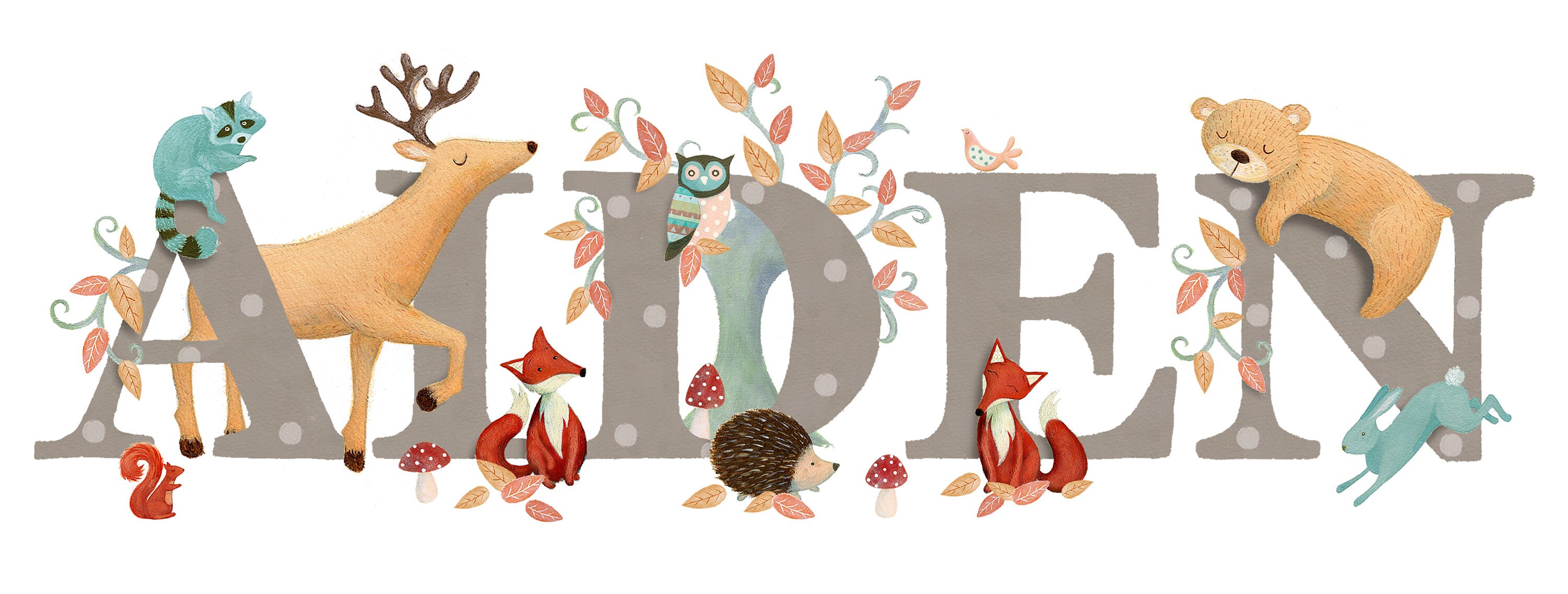 Woodland Animal Name Illustration Print Children's Kids - Etsy UK