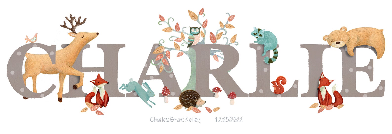 Woodland Animal Name Illustration Print Children's Kids - Etsy