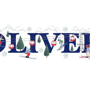 Ski Name Illustration Print Skiing Children Kids Nursery Decor Wall Art ...