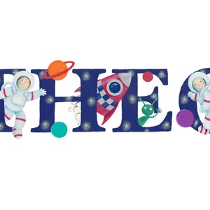 Space Name Illustration Print Rocket Spaceman Children Kids New Baby ...