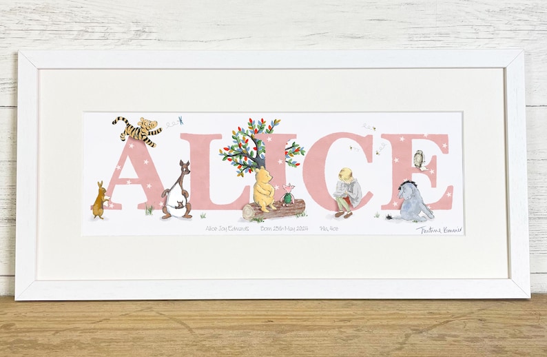 Classic Winnie the Pooh Bear Name Illustration Print Children Kids New ...