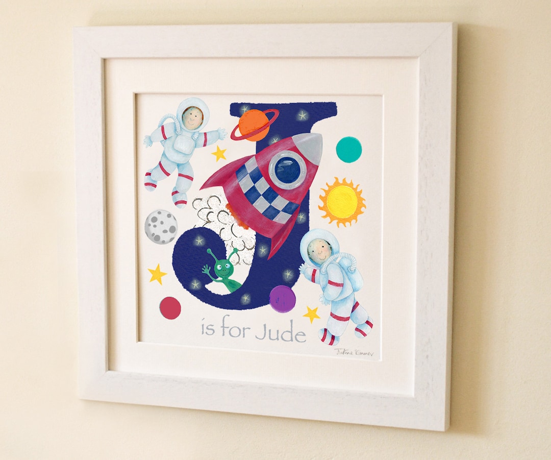 Space Letter Art Print, Children's Kids Baby Initial Illustration ...