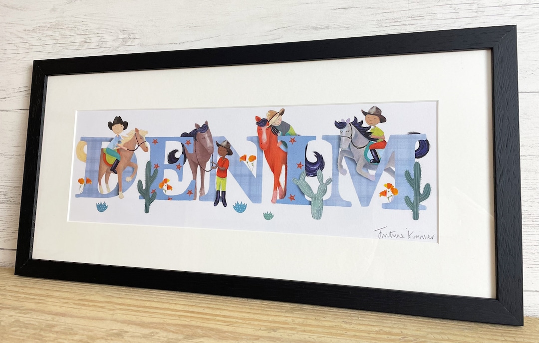 Horse Riding Name Illustration Print Pony Equestrian Cowboy Children ...