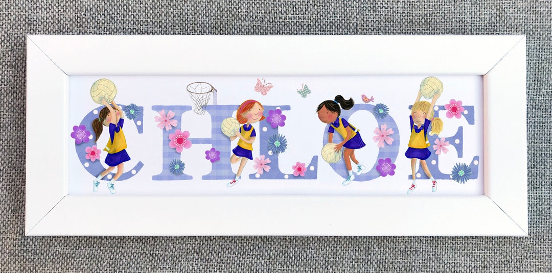 Netball Door Plaque - Children's / Kids Name Sign / Illustration, Name ...