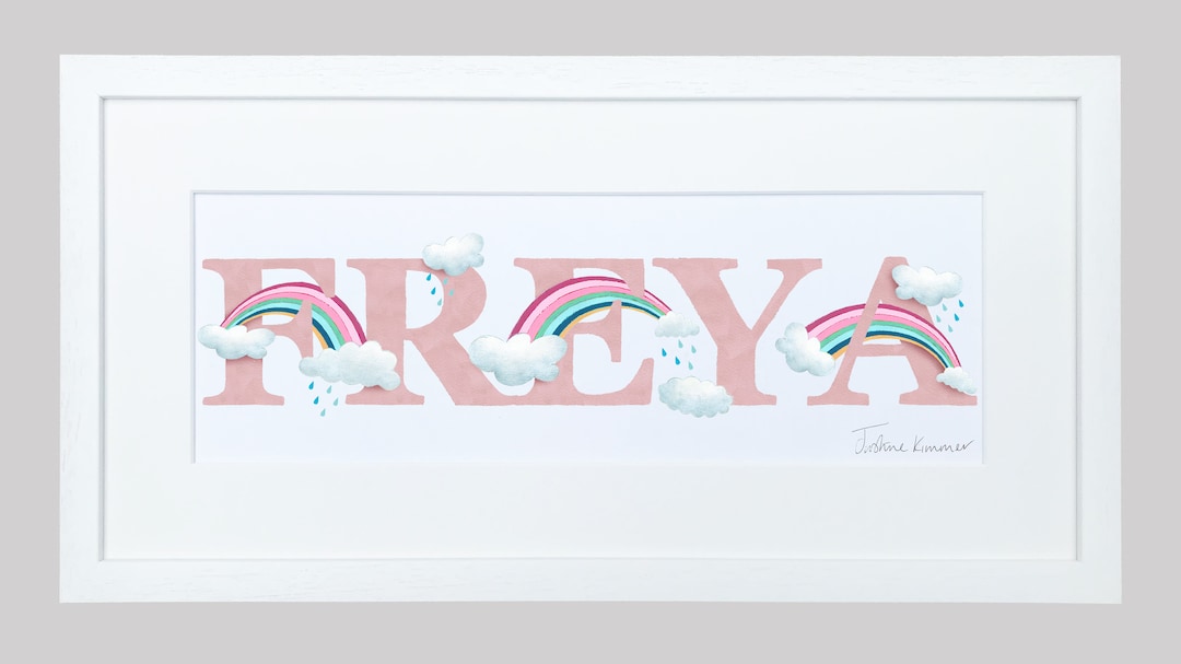 Rainbow Clouds Name Illustration Print Nursery Decor Children Kids New ...
