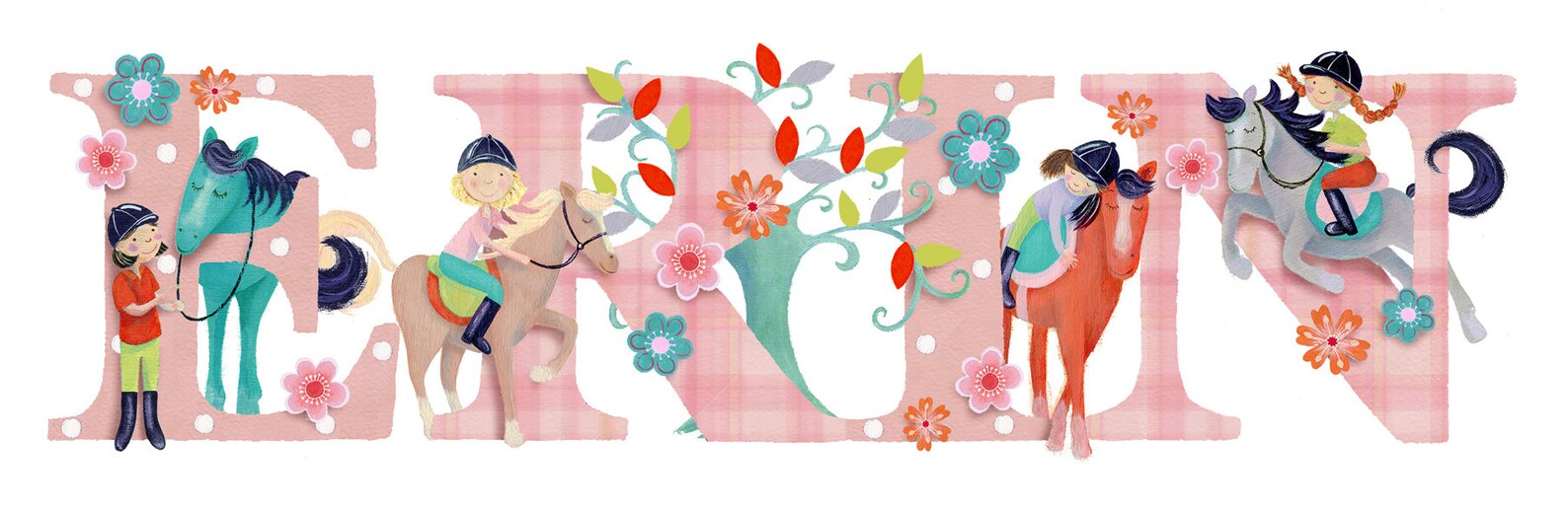 Horse Riding Name Illustration Print Pony Equestrian Cowboy Children ...