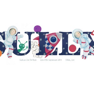 Space Name Illustration Print Rocket Spaceman Children Kids New Baby ...