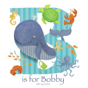 Sea Life Letter Art Print, Children's Kids Baby Initial Illustration ...