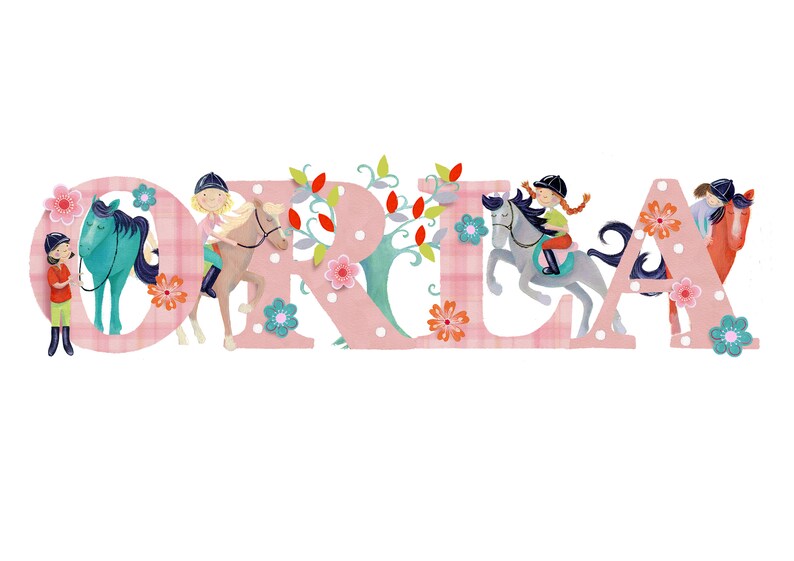 Horse Riding Name Illustration Print Pony Equestrian Cowboy Children ...