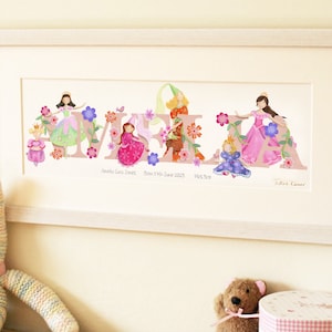 Princess Name Illustration Print Children's Kids Baby Shower Girls ...