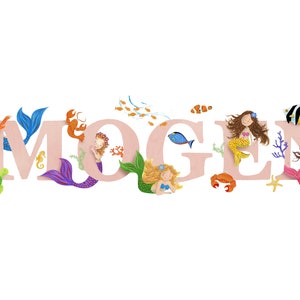 Mermaid Name Illustration Print Children Kids New Baby Shower ...