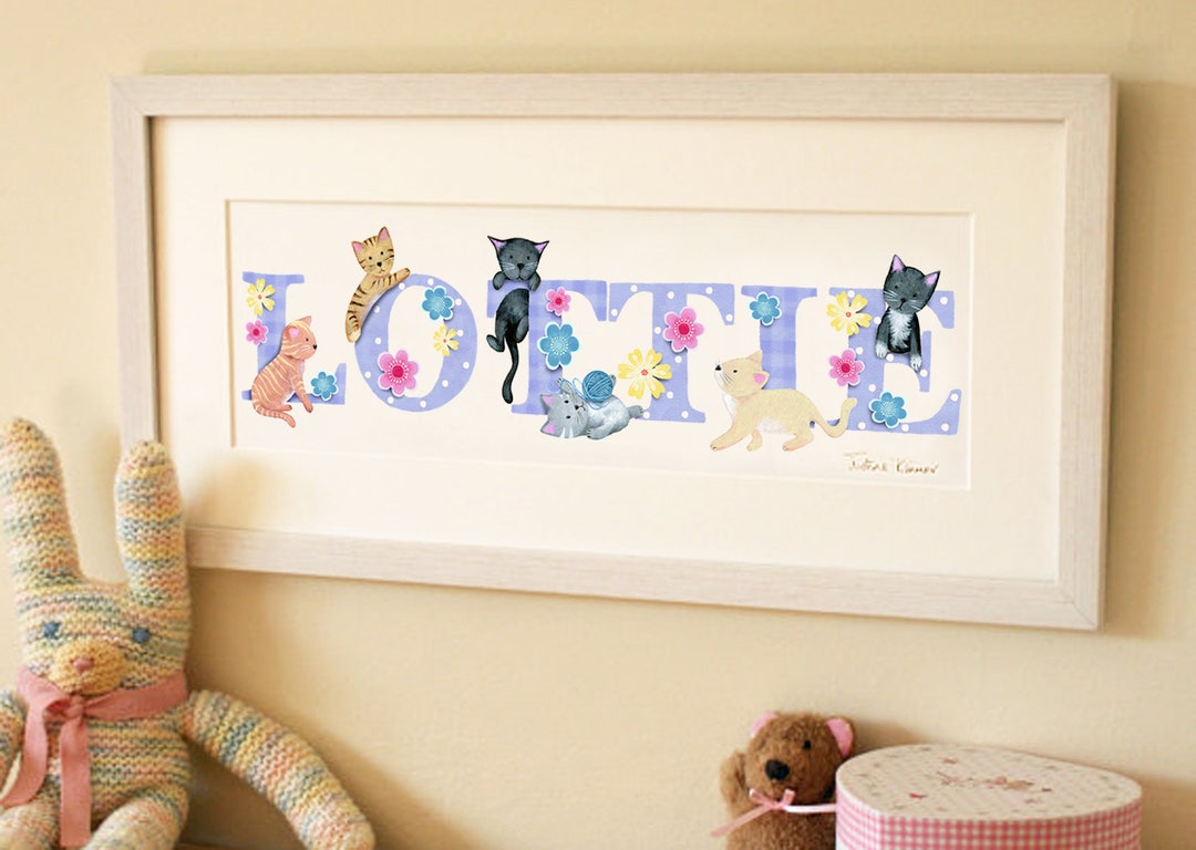 Kitten Cat Name Illustration Print Children Kids New Baby Frame Plaque ...