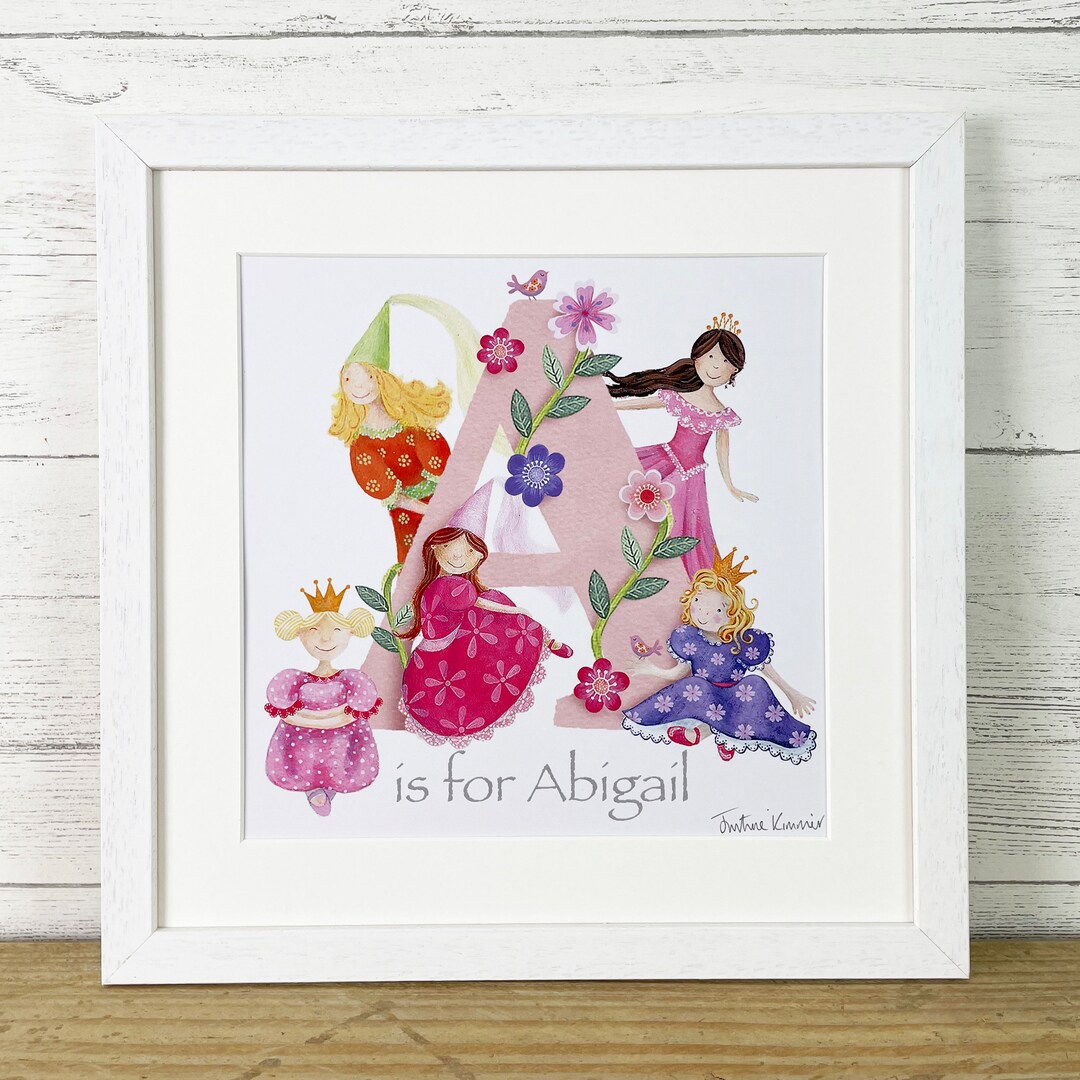 Princess Letter Art Print Children's Kids Baby Shower Picture Initial ...