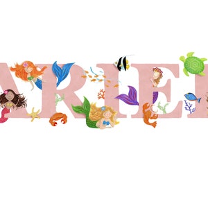 Mermaid Name Illustration Print Children Kids New Baby Shower ...
