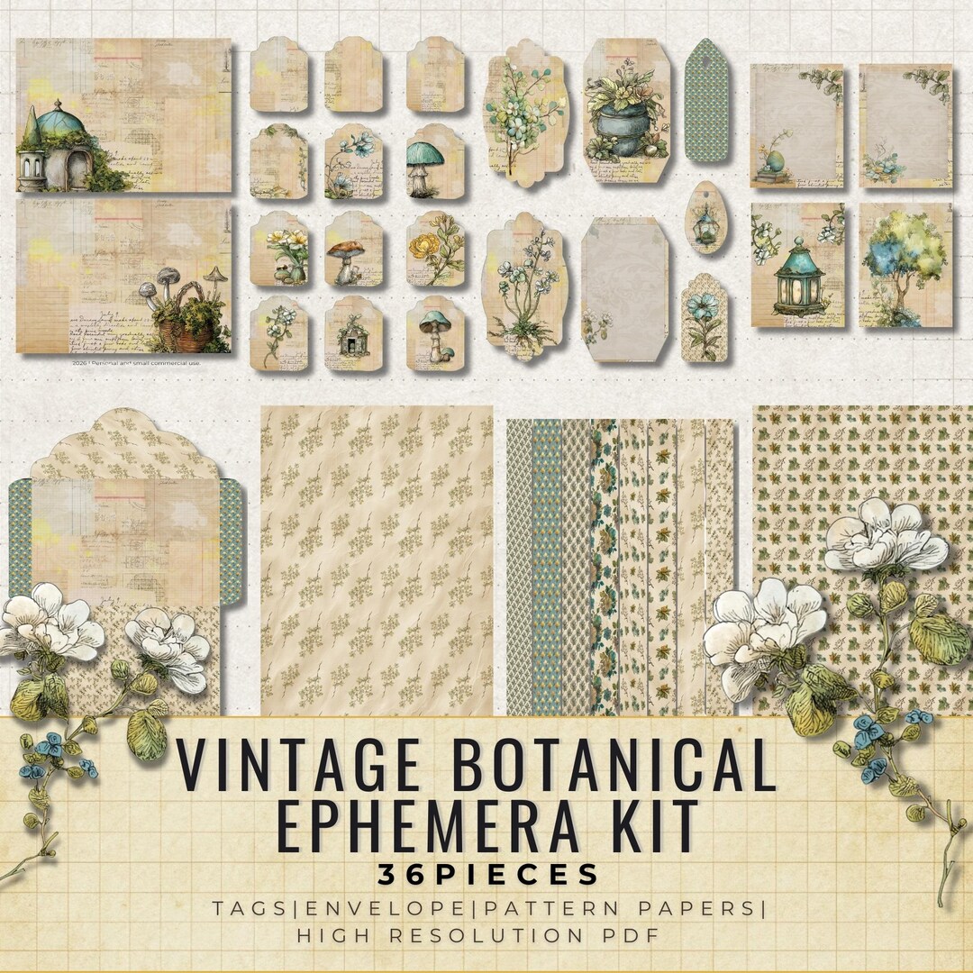 Vintage Botanical Ephemera Printable, Junk Journal Tags and Collage ...