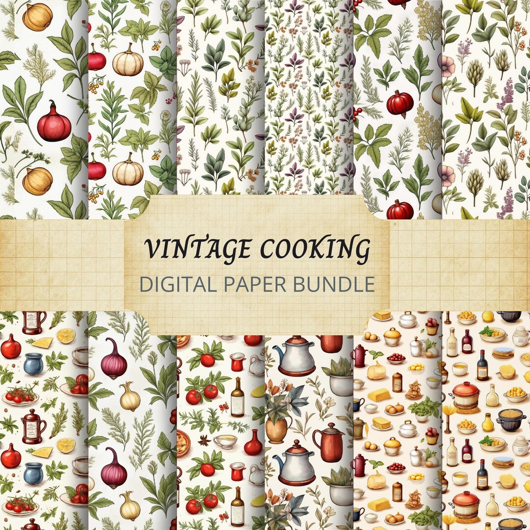 Vintage Cooking Digital Paper Pack | Rustic Kitchen Patterns ...