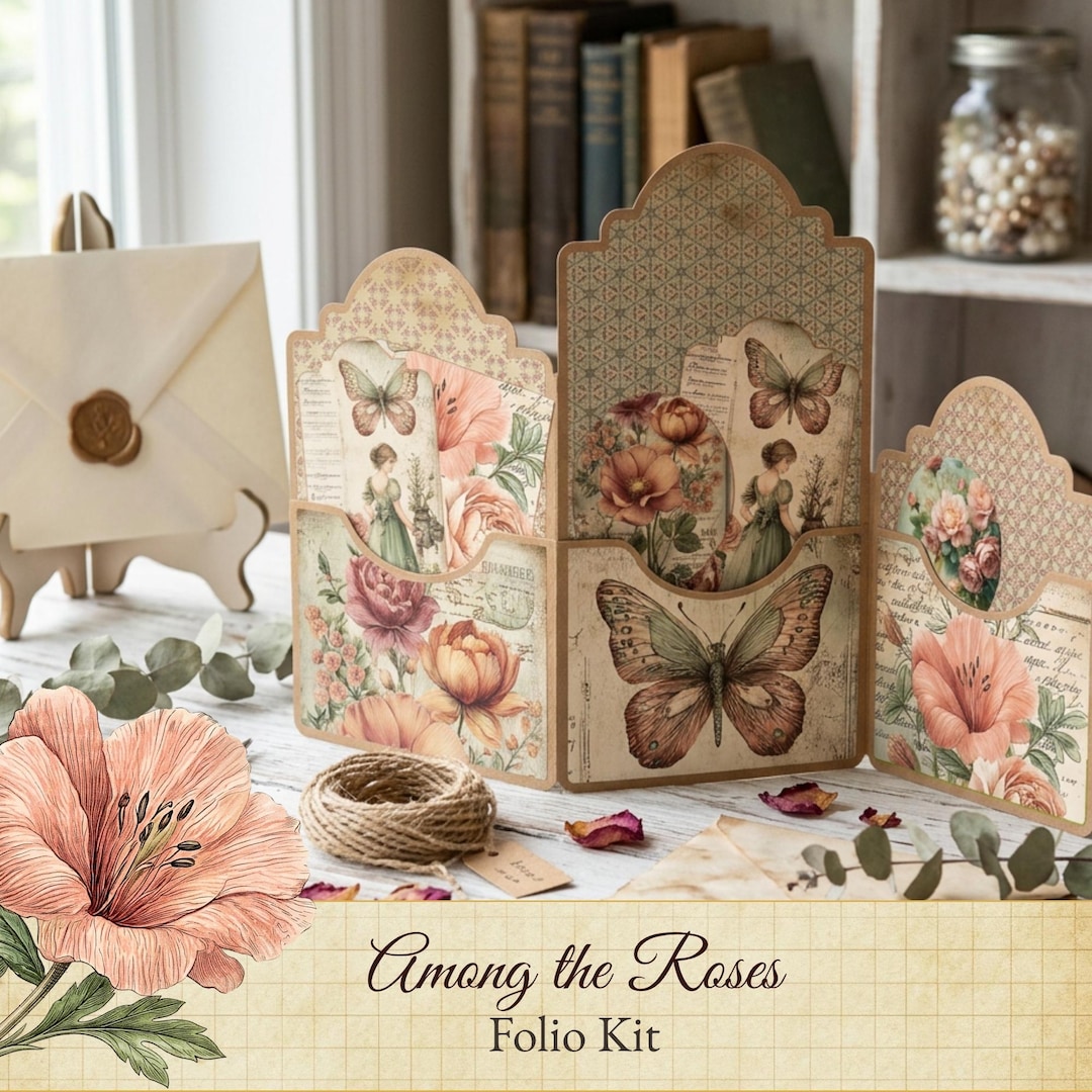 Vintage Floral Folio Kit, Junk Journal Ephemera, Rose Pocket Folio (3 ...