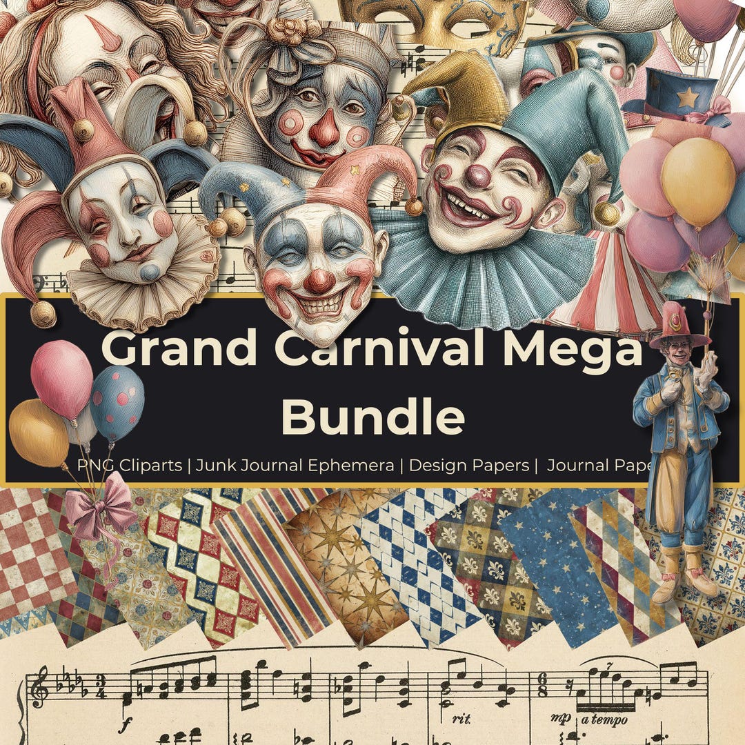 Carnival Mega Junk Journal Kit | Vintage Circus Digital Papers | 100 ...