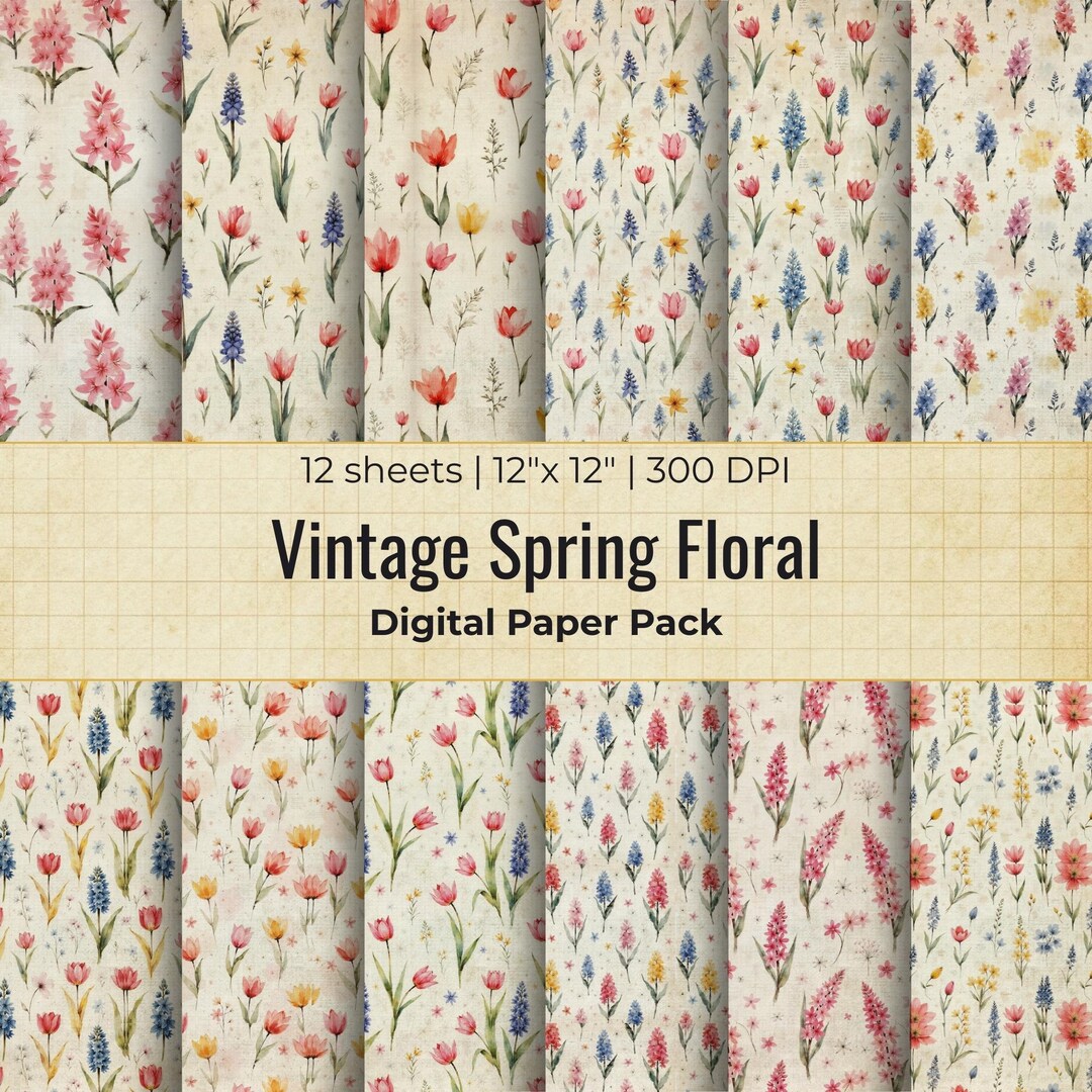 Vintage Tulip Hyacinth Digital Paper | Shabby Chic Scrapbook (digital ...
