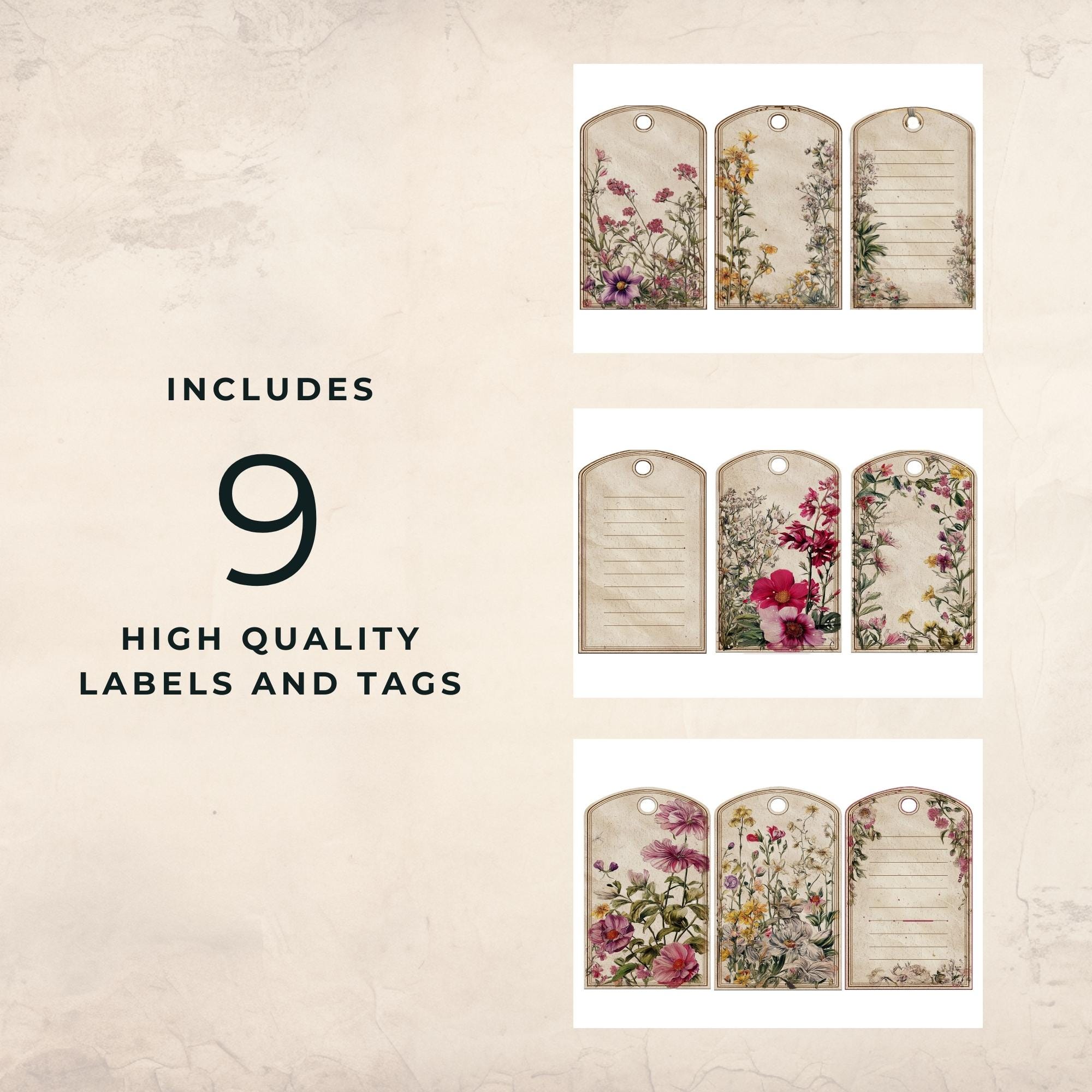 Vintage Floral Tags | Printable Labels With Flowers | Digital Download ...