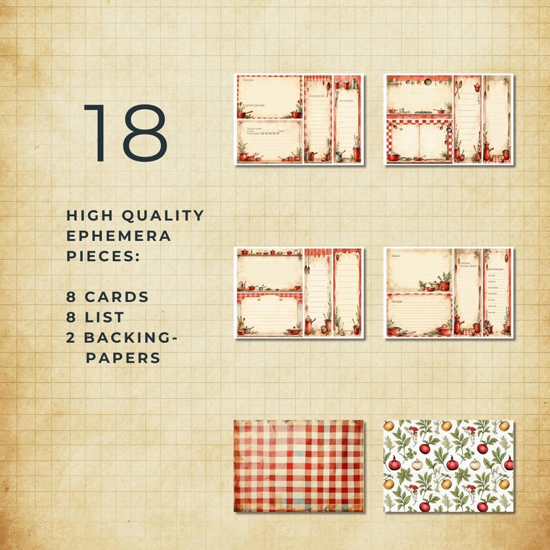 Vintage Cooking Recipe Cards & Meal Planner Kit | Rustic Kitchen ...