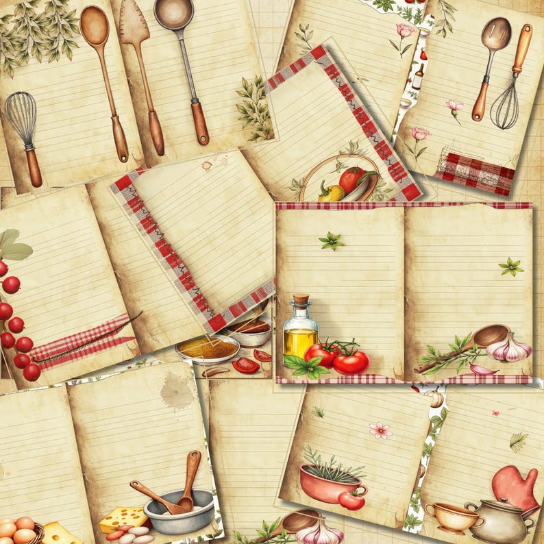 Vintage Cooking Journal Pages | Printable Recipe Book Paper | Rustic ...