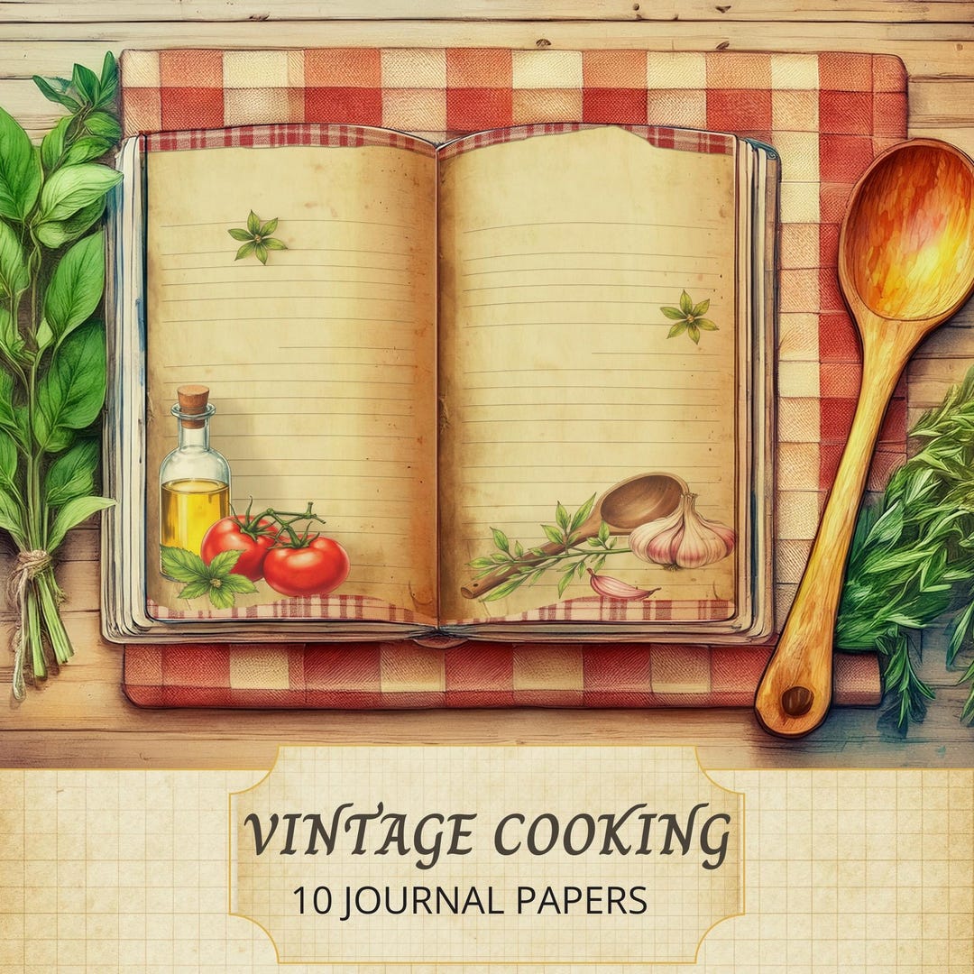 Vintage Cooking Journal Pages | Printable Recipe Book Paper | Rustic ...