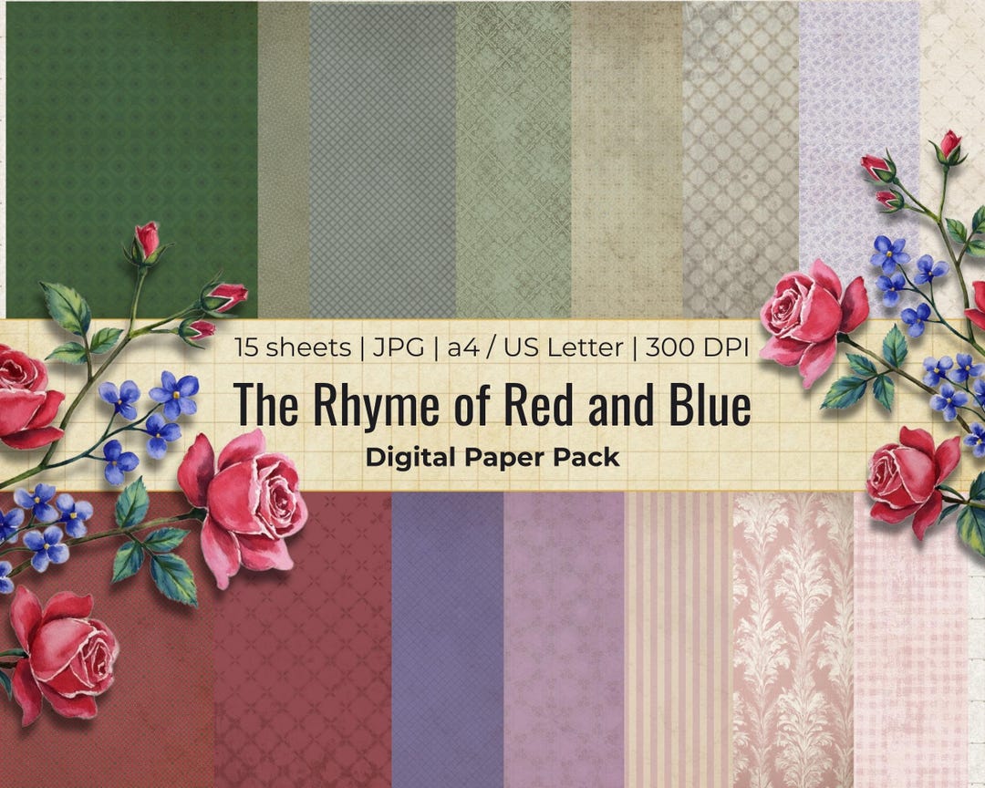 Vintage Roses & Violets Digital Paper | Shabby Chic Scrapbook (A4/US ...