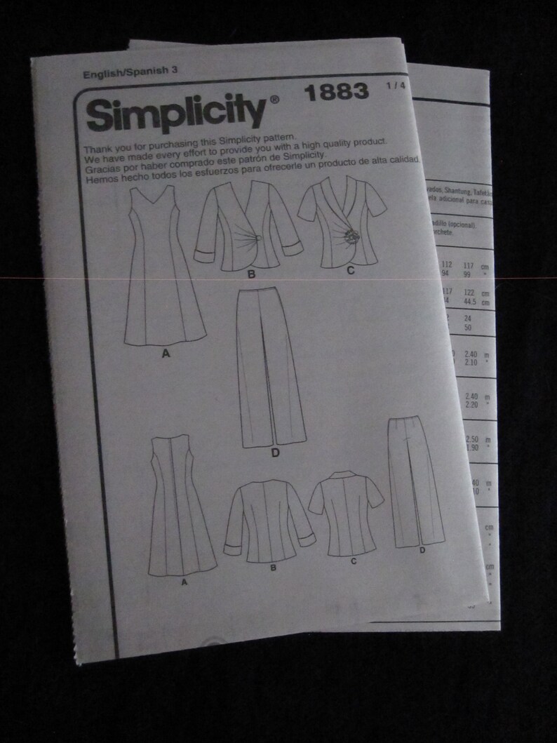 Simplicity 1883 Sewing Pattern, Misses Dress, Jacket, & Pants, Size 8 ...