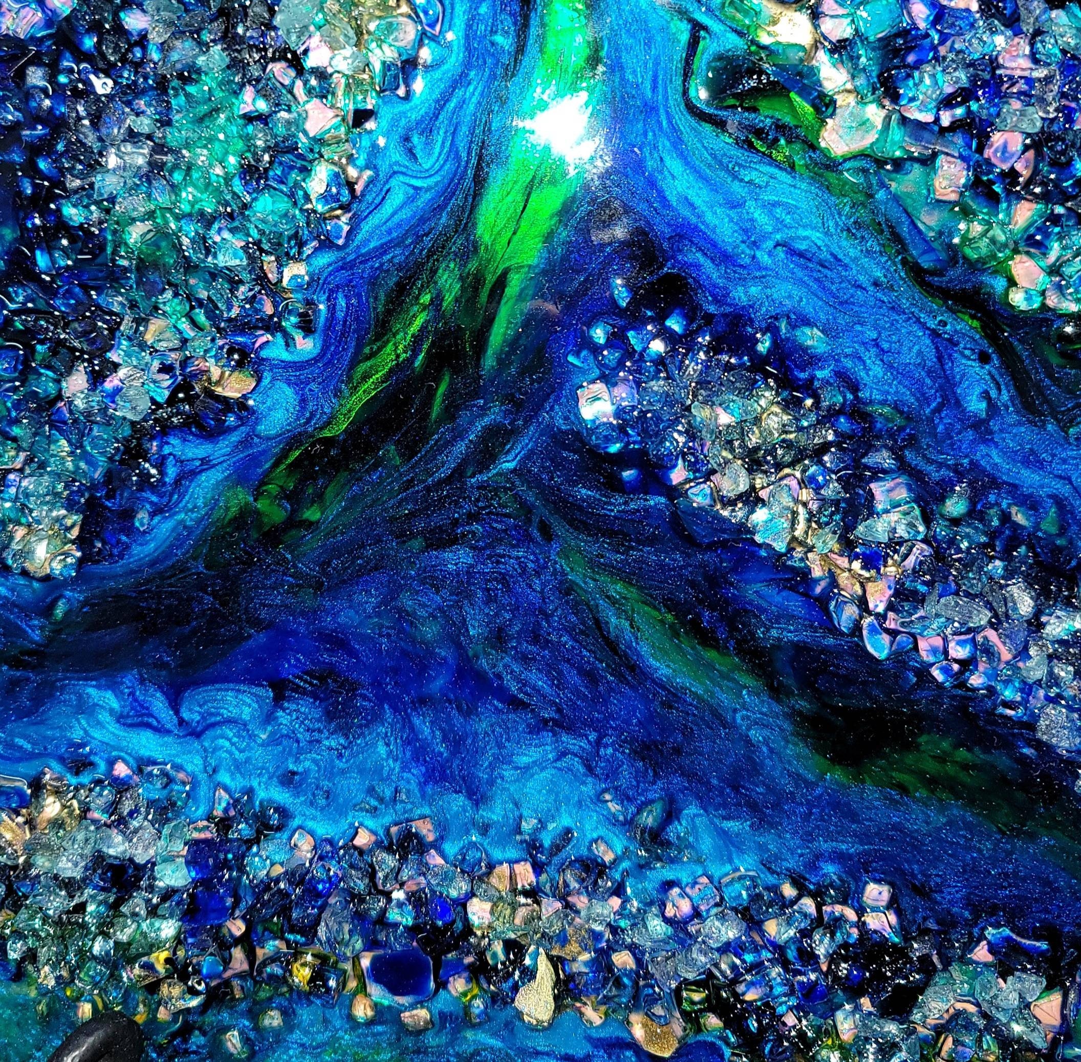 Azurite Malachite geode resin painting. 12x12 . Amazing color | Etsy