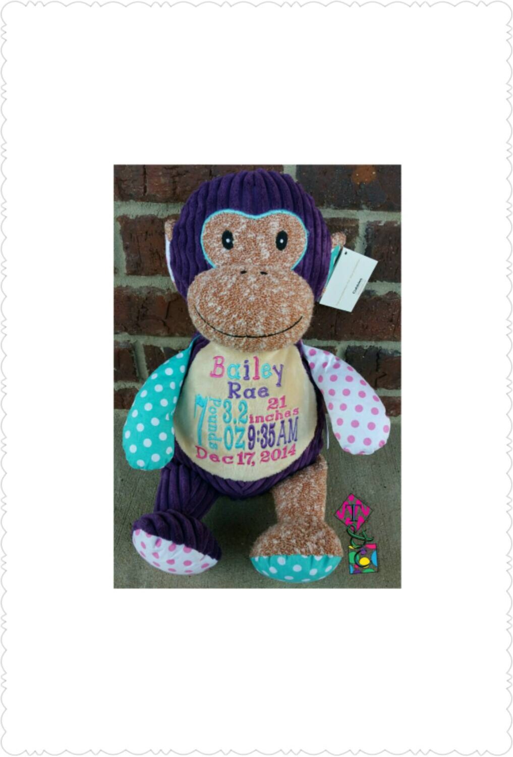 Personalized Stuffed Animal Baby Cubbies Purple Monkey - Etsy