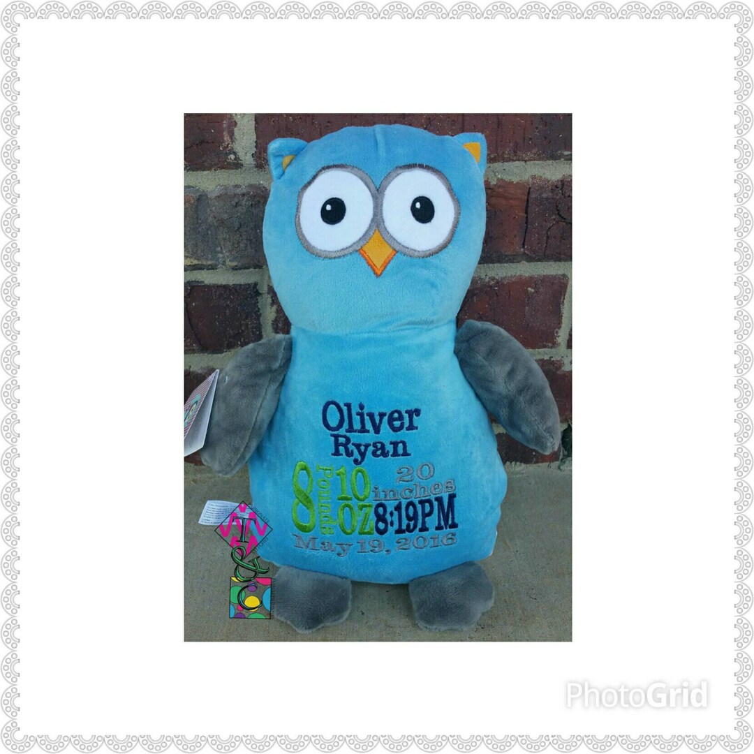 Personalized Stuffed Animal Baby Cubbies - Boy Owl - Embroidered ...