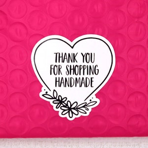 Thank You for Shopping Handmade Sticker, Handmade With Love, Heart ...